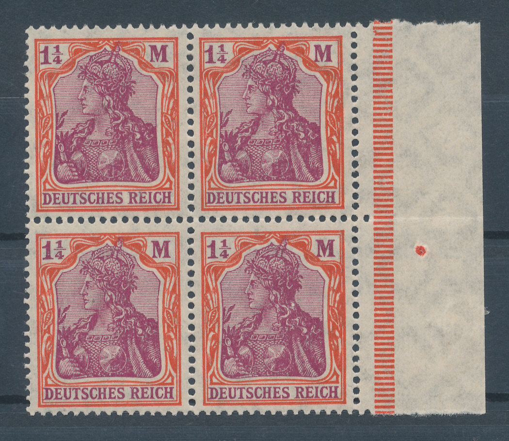 Dt. Reich Germania Mi.-Nr. 151 Y, Wasserzeichen KREUZBLÜTEN, Viererblock * / ** · Tilman Dohren ...
