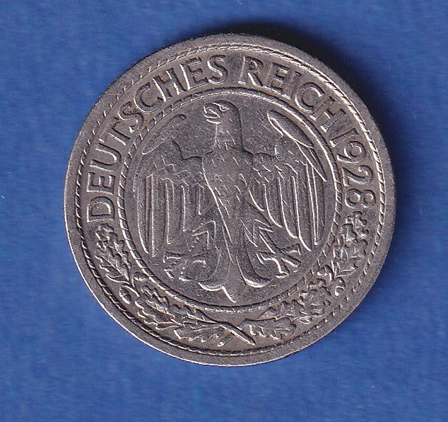 Deutsches Reich Kursmünze 50 Pfennig 1928 G vz · Tilman Dohren Philatelie
