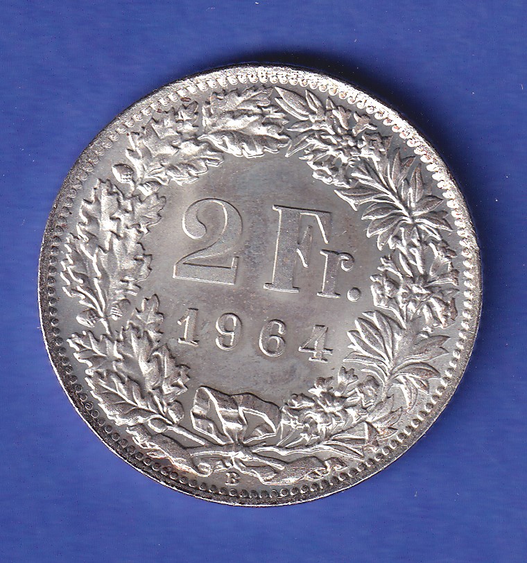 Schweiz Silber-Kursmünze 2 Franken Zweifränkler 1964 B vz · Tilman ...
