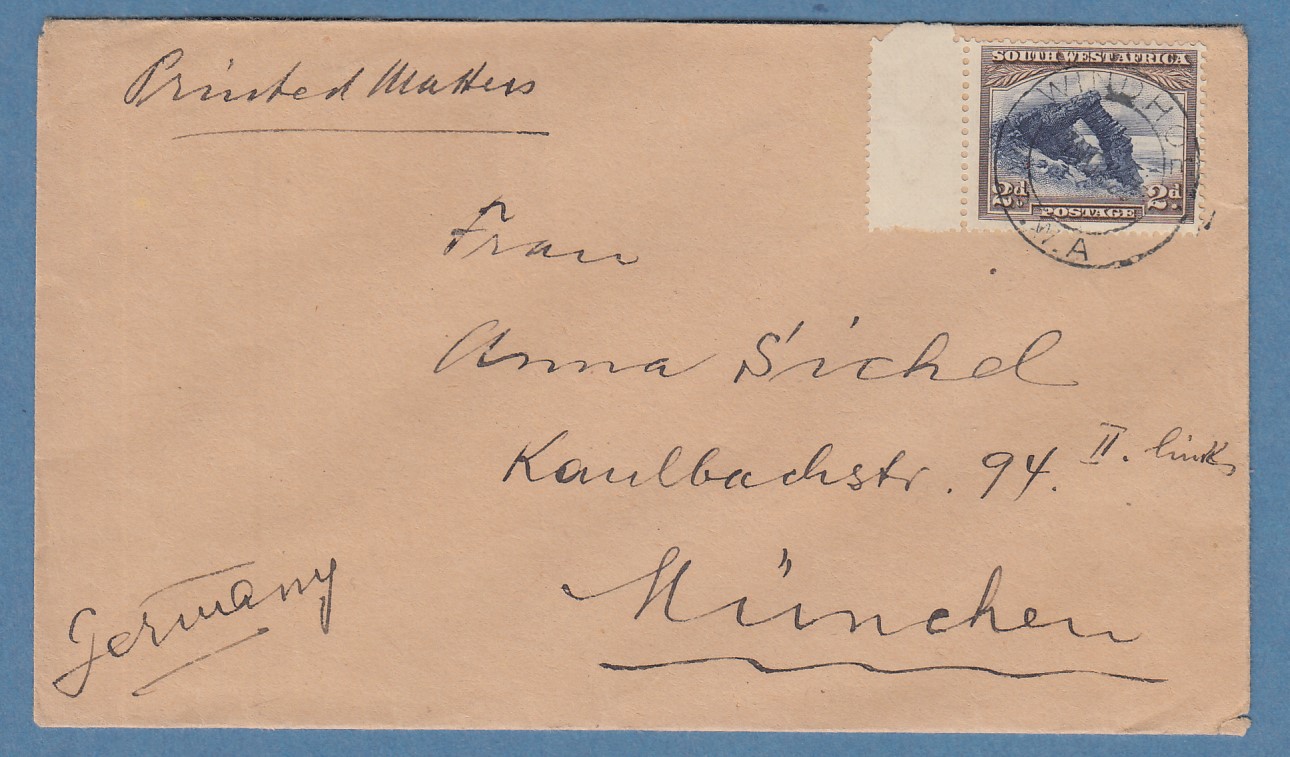 Südwestafrika SWA um 1930 Drucksache aus WINDHOEK gel. an Anna Sichel ...