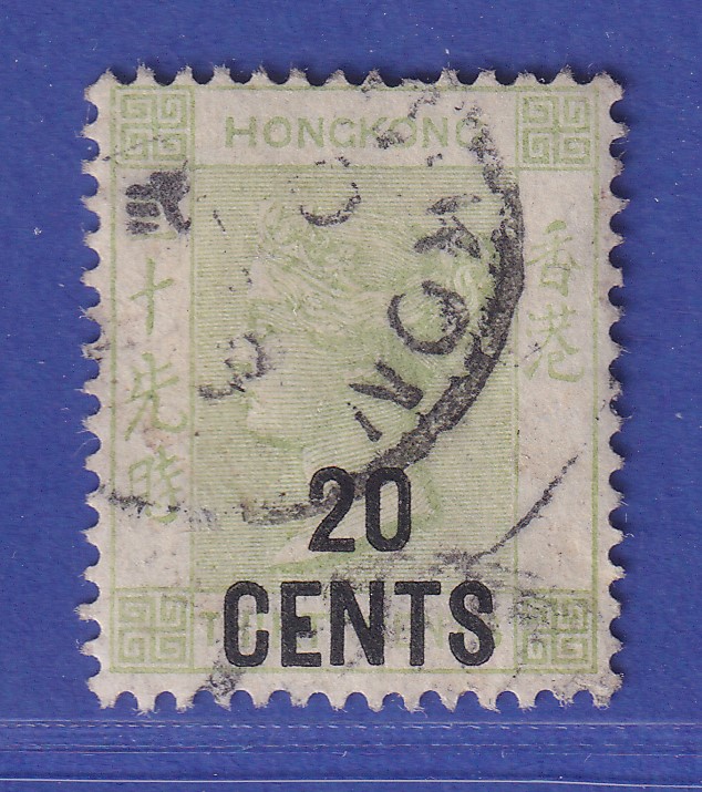 Hong Kong 1891 Queen Victoria Stampa 20 C n. Michel 48 II timbrato