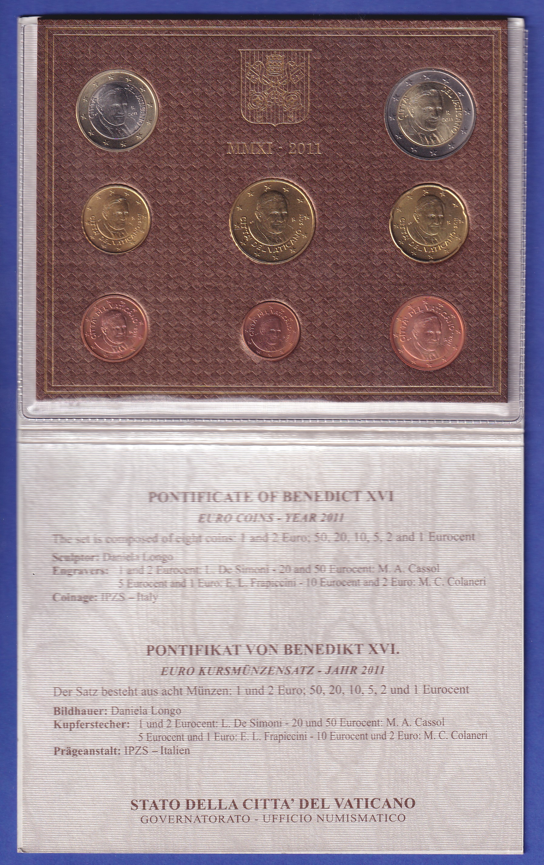 Vatikan Euro-Kursmünzensatz 2011 Papst Benedikt XVI. 8 Münzen im Folder · Tilman Dohren Philatelie