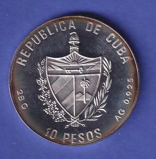 Kuba Silbermünze 10 Pesos Olympiade Barcelona Seitpferd-Turnen 1992 PP ...