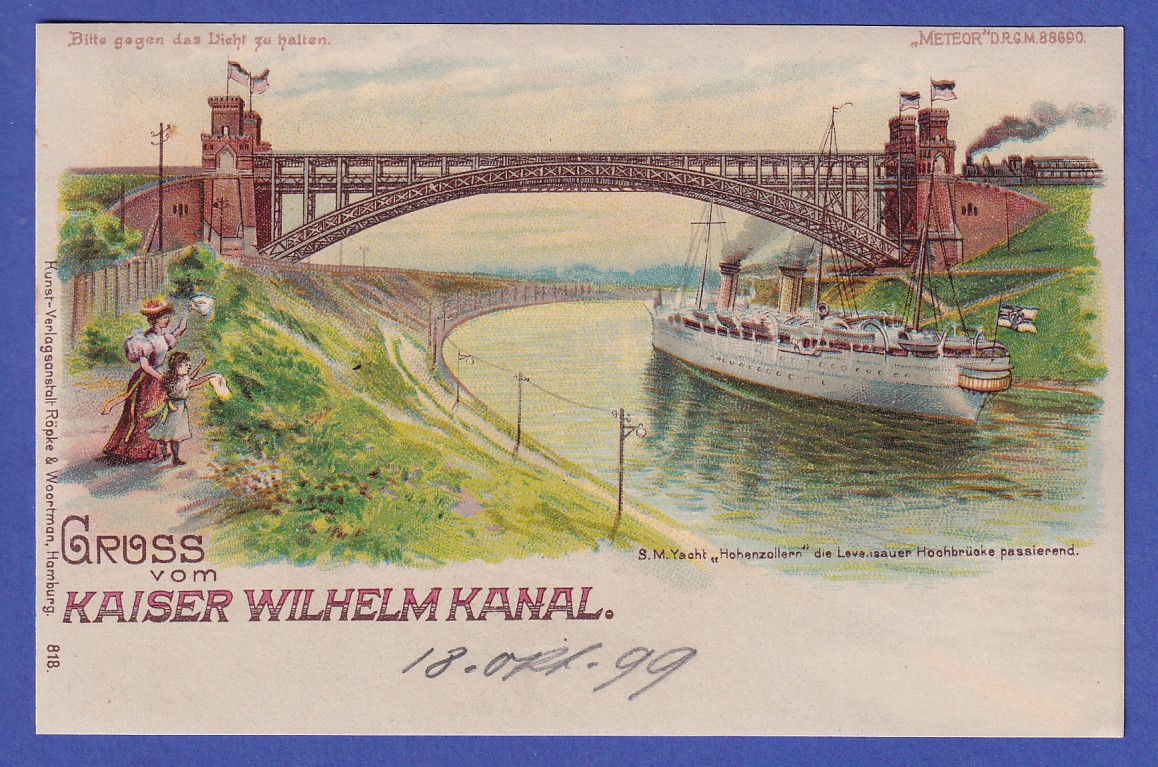 Dt. Reich 1899 Bildpostkarte Kaiser-Wilhelm-Kanal (Nord-Ostsee-Kanal) Hochbrücke · Tilman Dohren ...