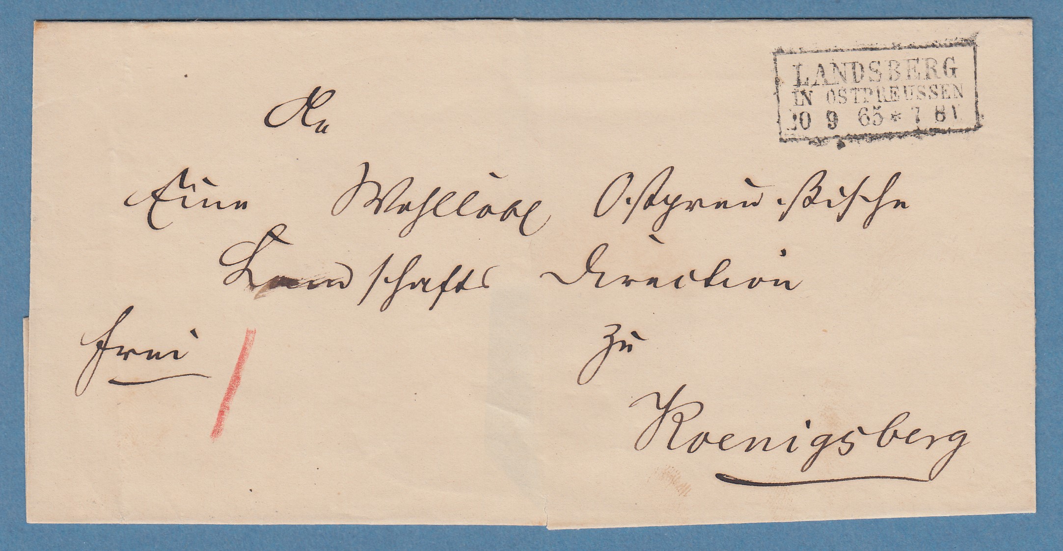 Ostpreußen Brief mit Rechteckstempel LANDSBERG IN OSTPREUSSEN 1865 ...