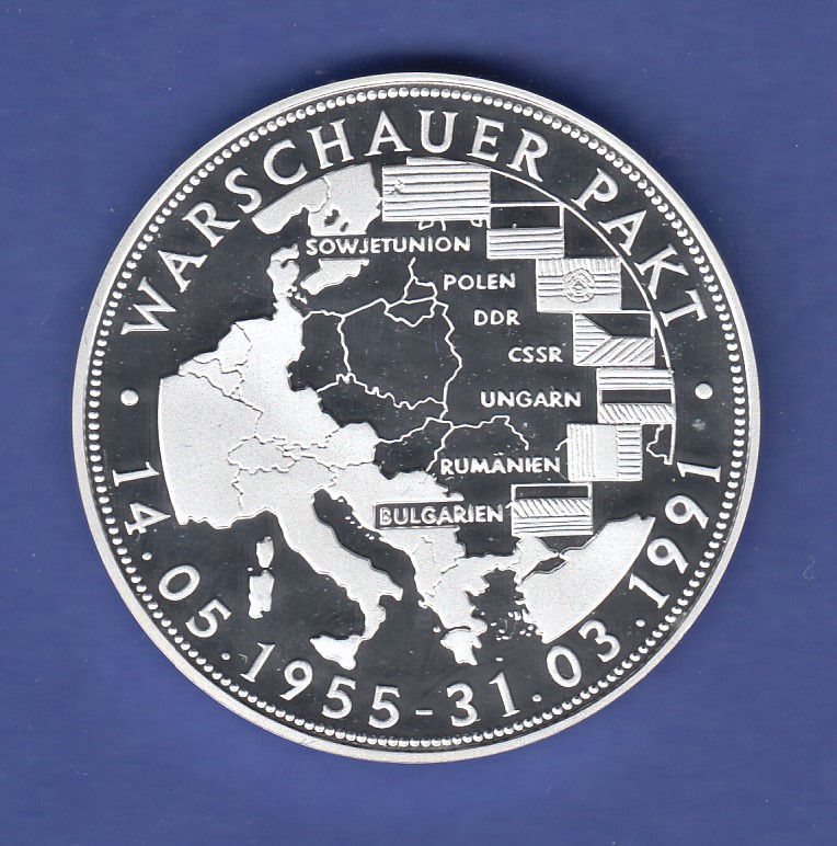 Warschauer Pakt 1955-1991 Mitgliedsstaaten, edle Silbermedaille PP, 20g ...