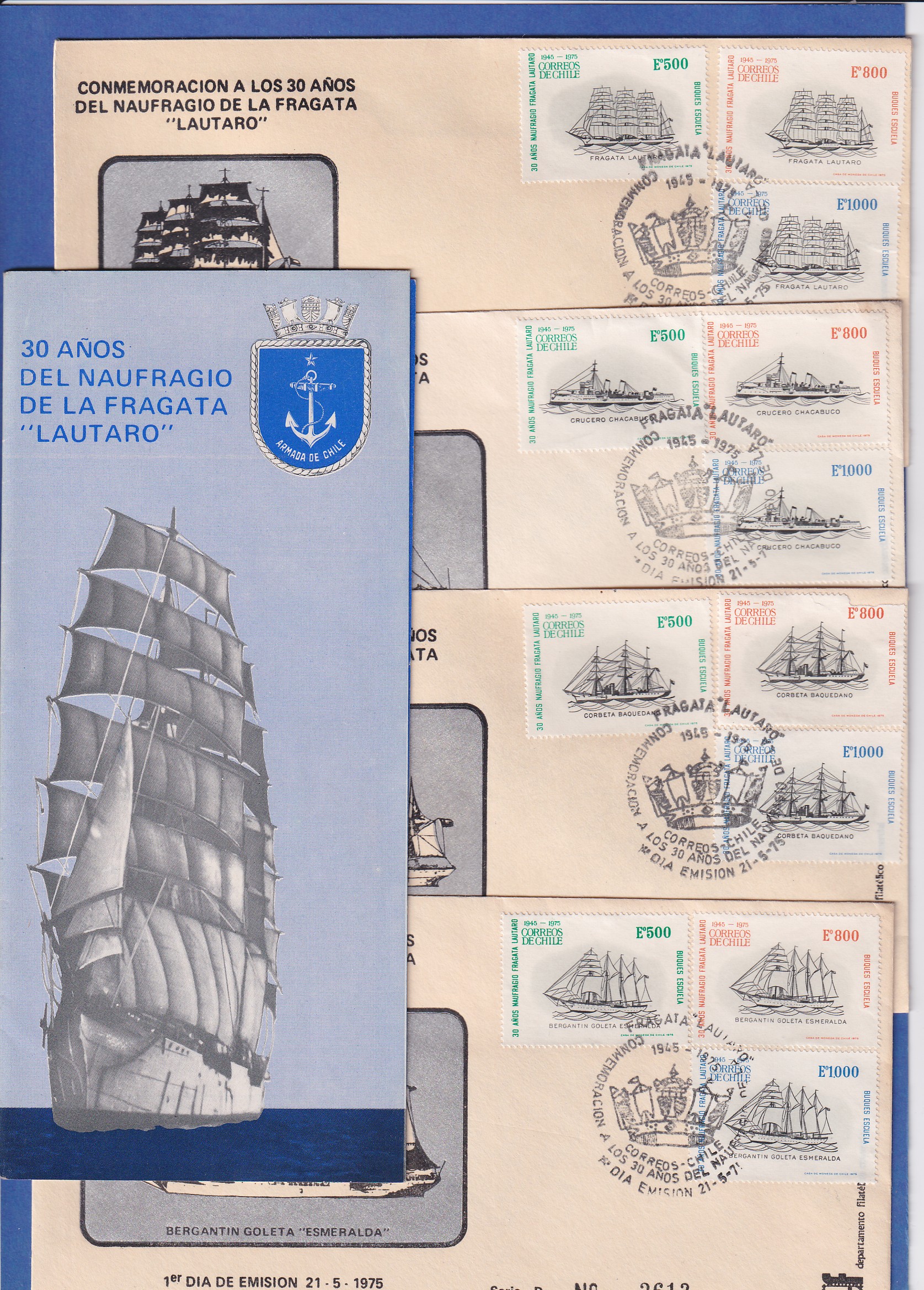 Chile 1975 Schiffe Mi.-Nr. 830-841 4 FDC und offizieller Folder ...