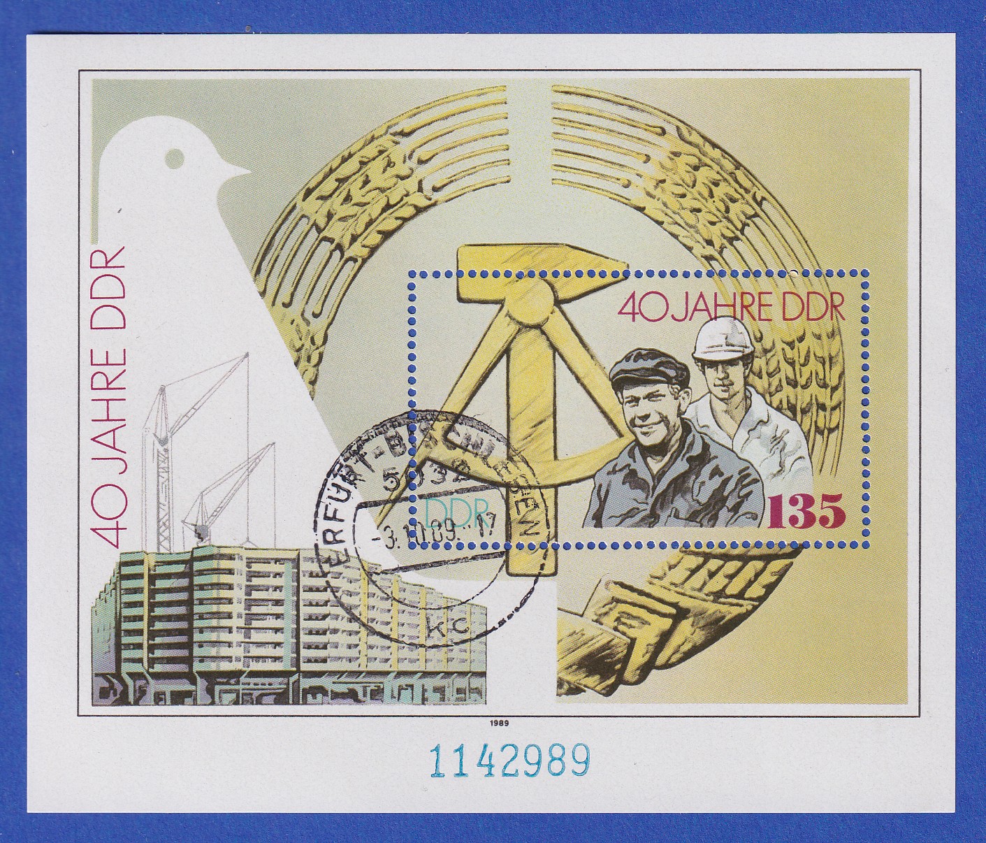 DDR 1989 40 Jahre DDR Mi.-Nr. Block 100 mit normalem Tages-Stempel ...