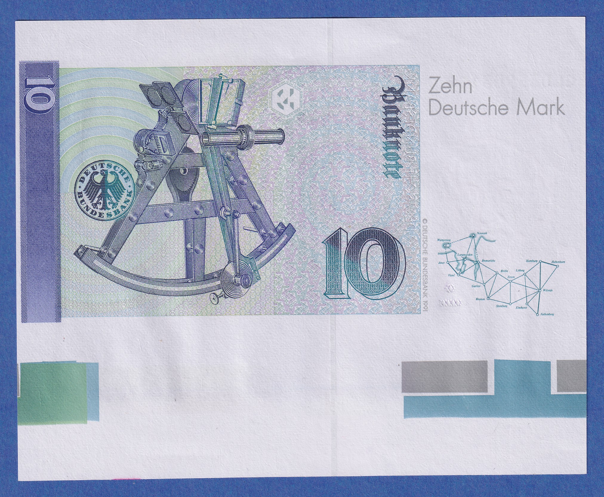 Banknote Bundesrepublik 10 DEUTSCHE MARK Gauss übergross, verschnitten ...