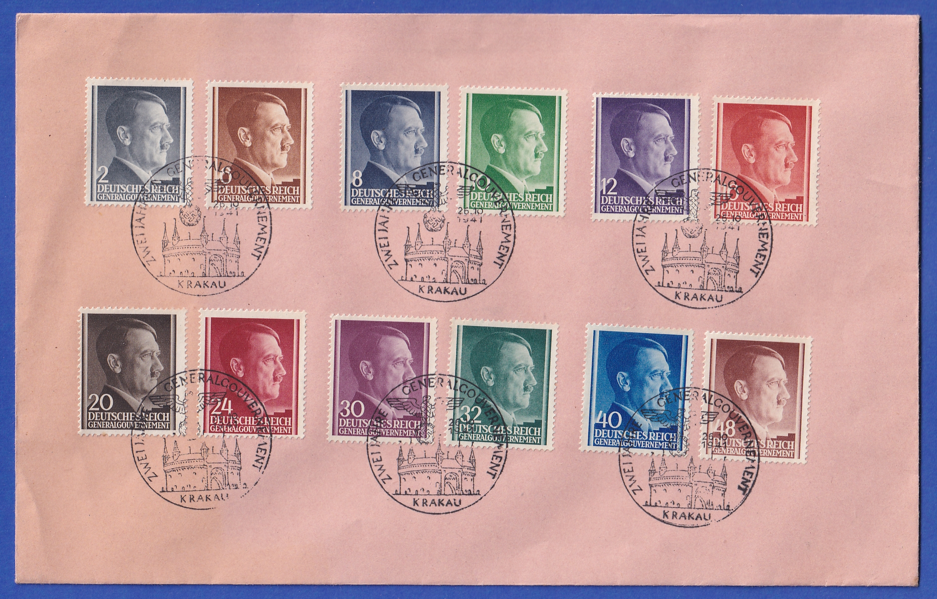 Generalgouvernement 1941 Hitler Mi.-Nr. 71-82 Satz auf Umschlag So-O ...