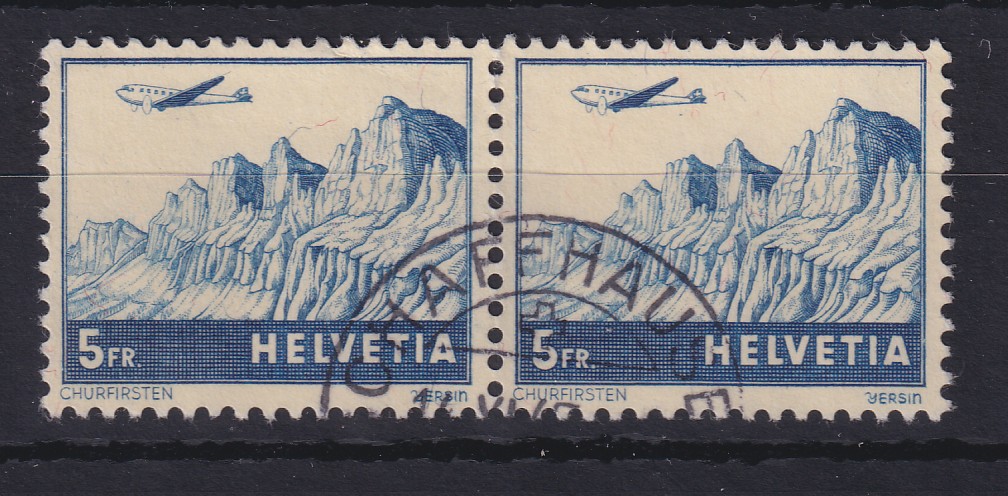 Schweiz 1941 Flugpostmarke 5Fr. Mi.-Nr. 394 waag. Paar gestempelt ...