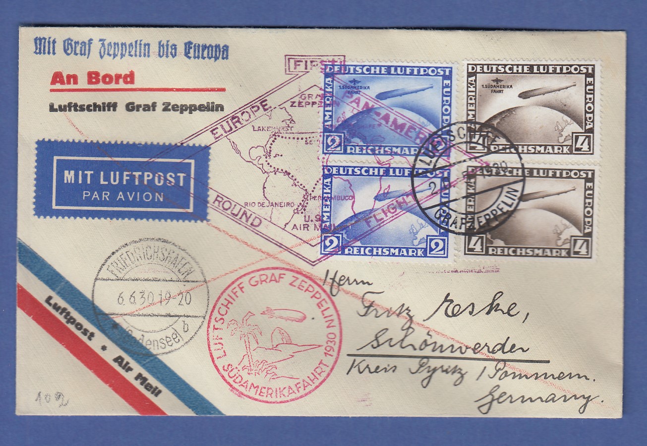 Dt. Reich Zeppelin LZ 127 Südamerikafahrt 1930 Brief m. Mi.-Nr. 423-24 ...