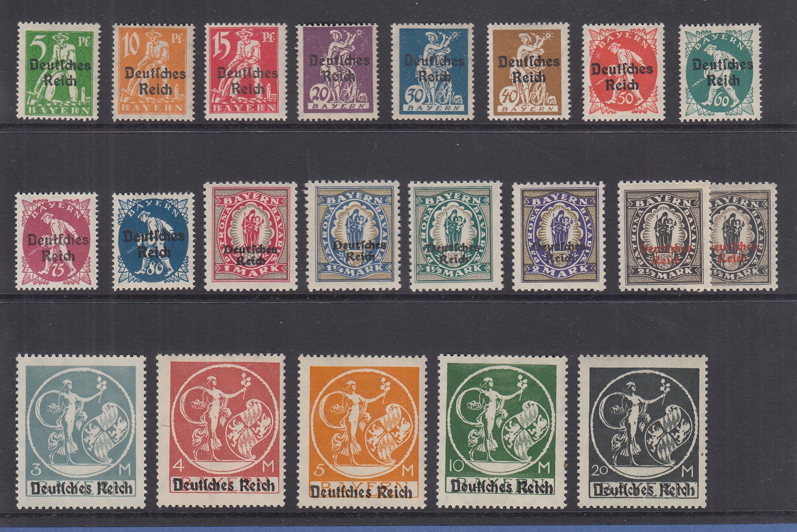 Deutsches Reich 1920 Bayern-Aufdruck Mi.-Nr. 119-138 Satz komplett ** · Tilman Dohren Philatelie