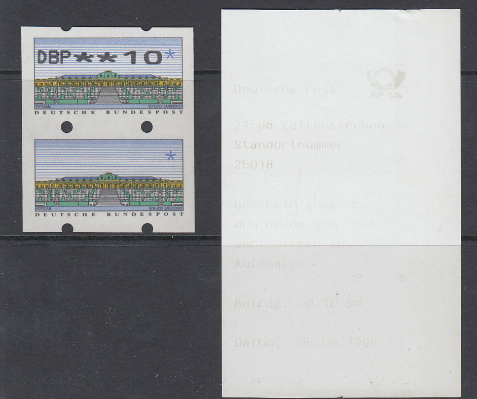 Deutschland ATM Mi.-Nr. 2.2.1 Wert DBP ** 10 mit Leerfeld im Paar ...