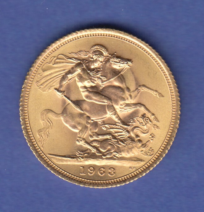 Goldmünze Großbritannien Elizabeth II. 1 Sovereign 1963 7,98g 917er ...