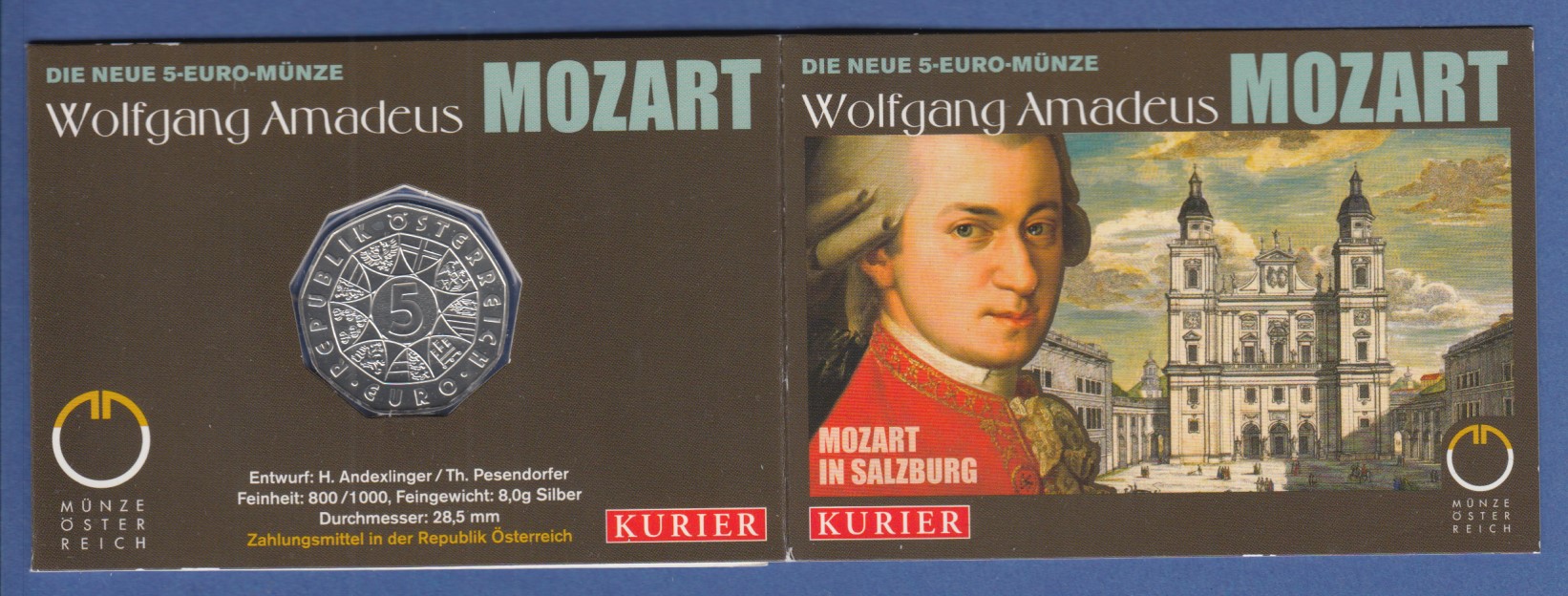Österreich 2006 Wolfgang Amadeus Mozart 5-Euro Silbermünze im Folder · Tilman Dohren Philatelie