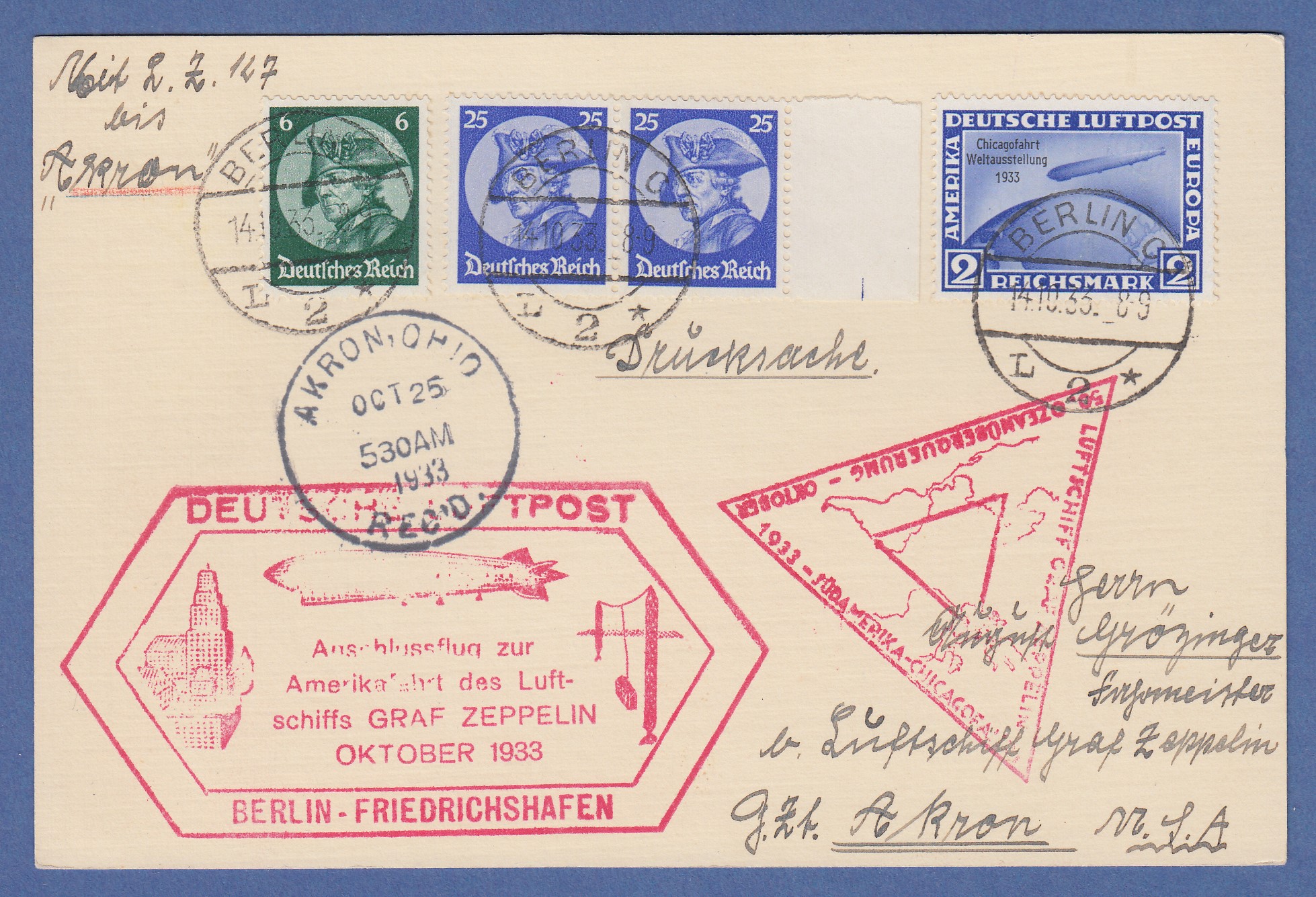 Dt. Reich Zeppelin LZ 127 Chicagofahrt 1933 2RM Mi-Nr. 497 auf Karte ...