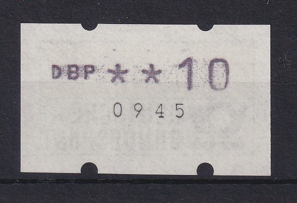 Deutschland ATM Mi.-Nr. 1.1 Gummidruck Wertstufe DBP ** 10 mit Nr. 945 ...