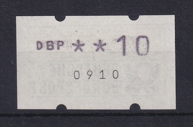 Deutschland ATM Mi.-Nr. 1.1 Gummidruck Wertstufe DBP ** 10 mit Nr. 910 ...