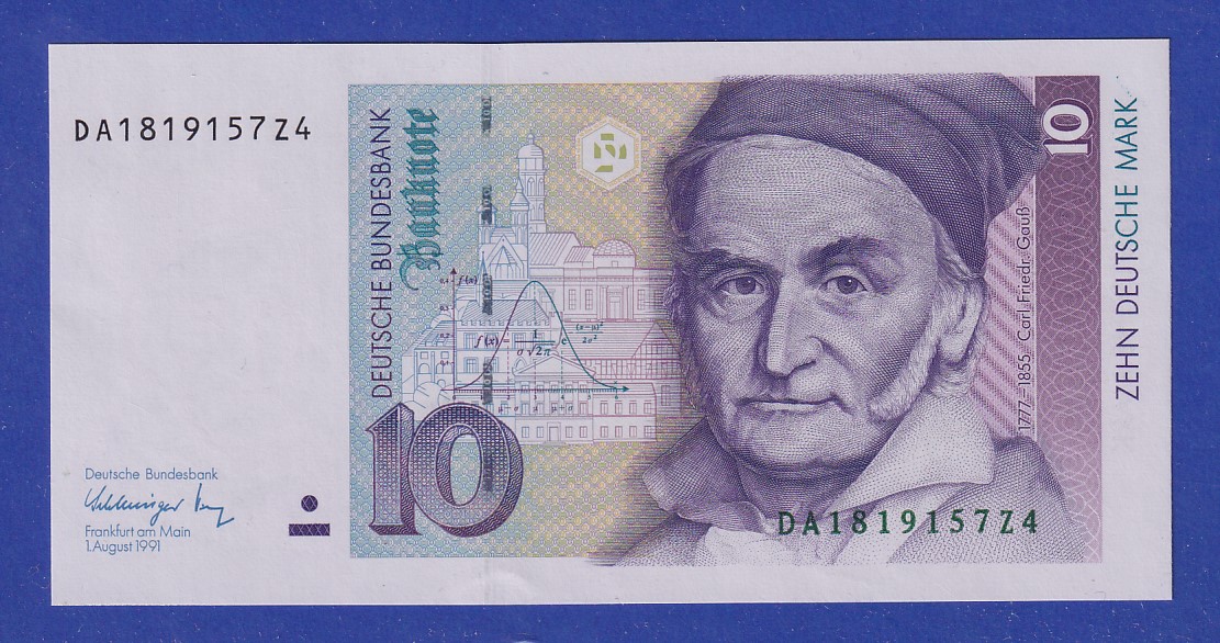 Banknote Bundesrepublik 10DM Carl Friedrich Gauss 1991 bankfrisch ...